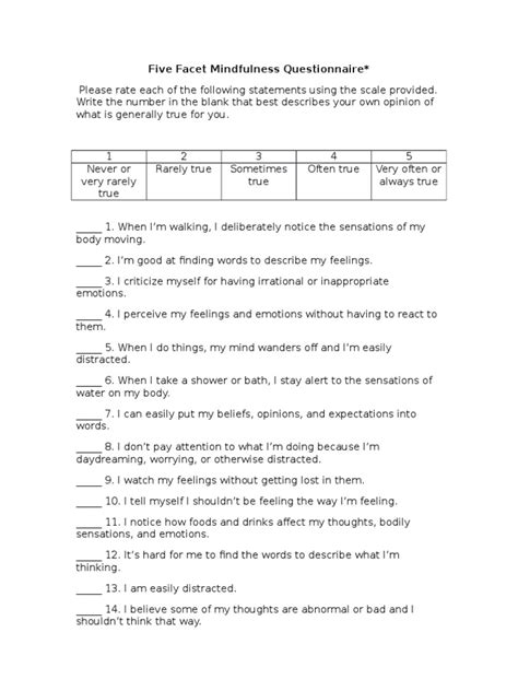 Five Facet Mindfulness Questionnaire Mindfulness Self Improvement