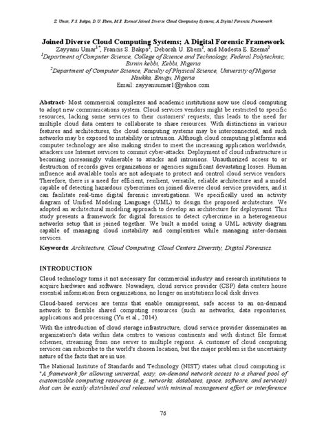 C1 Joined Diverse Cloud Computing Systems A Digital Forensic Framework