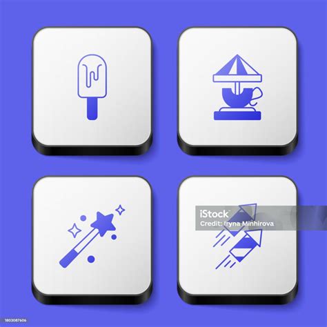 Set Ice Cream Attraction Carousel Magic Wand And Firework Rocket Icon