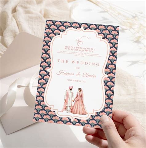 Sikh Wedding Lotus Pattern Invitation Bundle Instant Download Maiyan