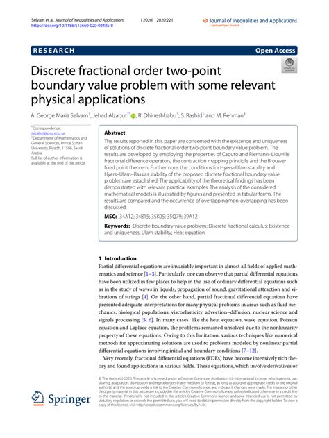 Pdf Discrete Fractional Order Two Point Boundary Value Problem With Some Relevant Physical