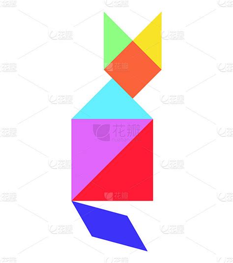 在白色背景上的猫形状的彩色七巧板拼图