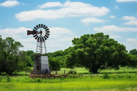 Premium Photo A Working Windmill In A Field