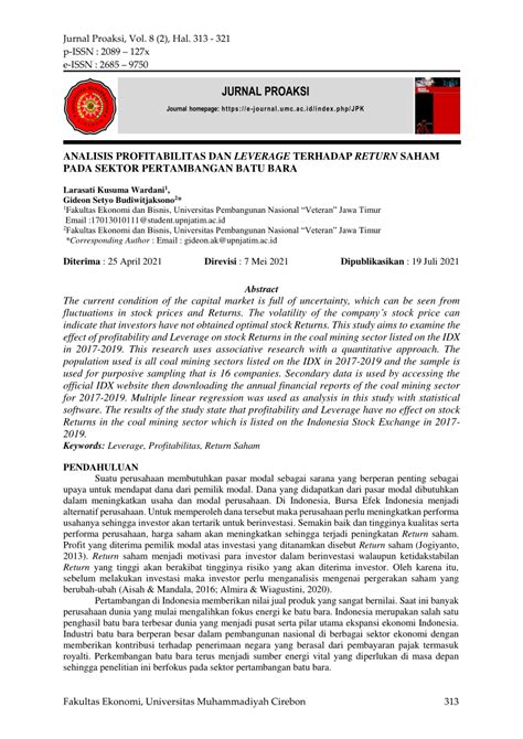Pdf Analisis Profitabilitas Dan Leverage Terhadap Return Saham Pada