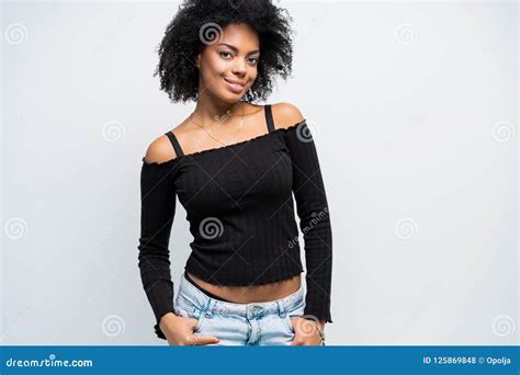 Beauty Closeup Portrait Of Young African American Girl With Afro Girl