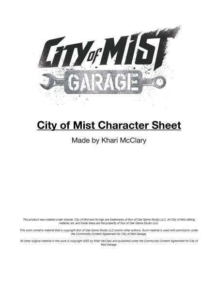 City Of Mist Character Sheet Rcityofmist