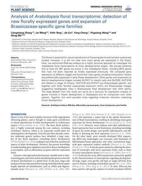 Pdf Analysis Of Arabidopsis Floral Transcriptome Detection Of New Florally Expressed Genes