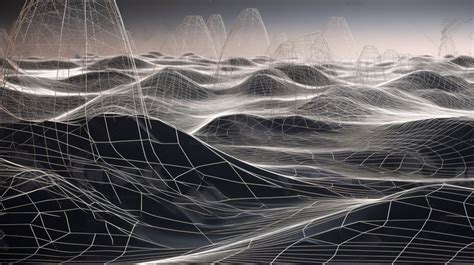 interconnection interconnected 3d landscape with wireframes lines and