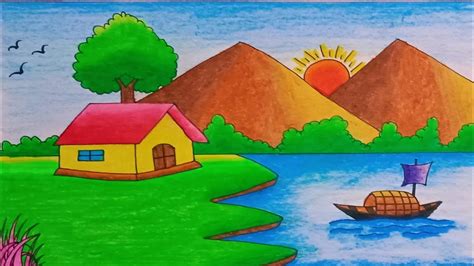 How To Draw A Village Scenery Step By Step How To Draw A Village