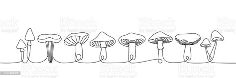 버섯 한 줄 연속 도면 세트 버섯 연속 한 줄 세트 그림 벡터 미니멀리스트 선형 일러스트 레이 션 버섯에 대한 스톡 벡터 아트 및 기타 이미지 Istock