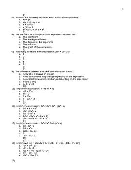 Polynomial Test By The Algebra Dollar Tree Teachers Pay Teachers