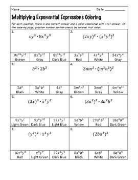 Multiplying Exponential Expressions Coloring Activity By Thinkingnumbers