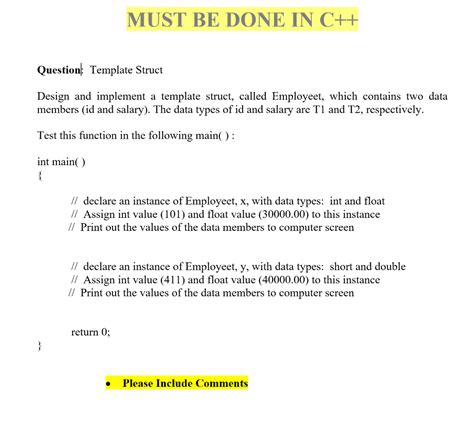 Solved MUST BE DONE IN C Question Template Struct Design Chegg