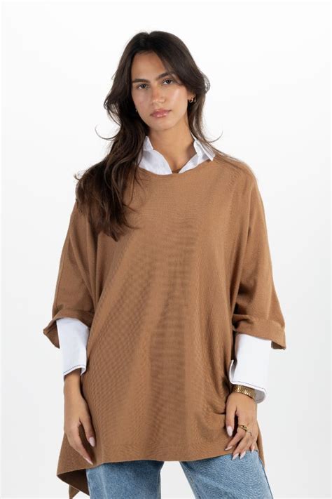 Oversized Knitted Poncho In Brown Dress Code