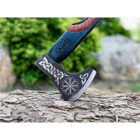 Custom Viking Axe With Etching Carbon Steel Hiking Axe Camping Hatchet