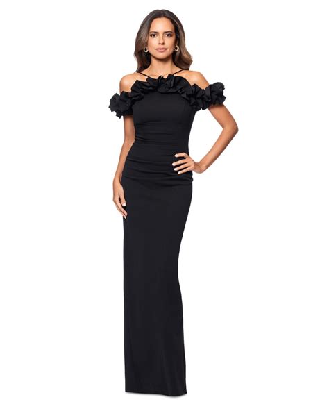 Xscape Halter Strap Ruffled Gown In Blue Lyst