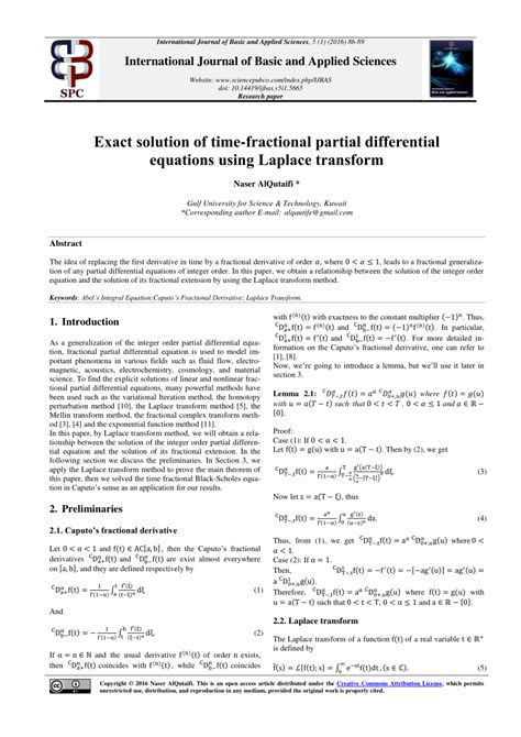Pdf Exact Solution Of Time Fractional Partial Differential Equations Using Laplace Transform