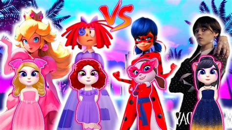 My Talking Angela New Update Gameplay Princess Peach Vs Ragatha Vs Ladybug Vs Wednesday Addams