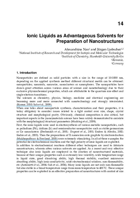Pdf Ionic Liquids As Advantageous Solvents For Preparation Of
