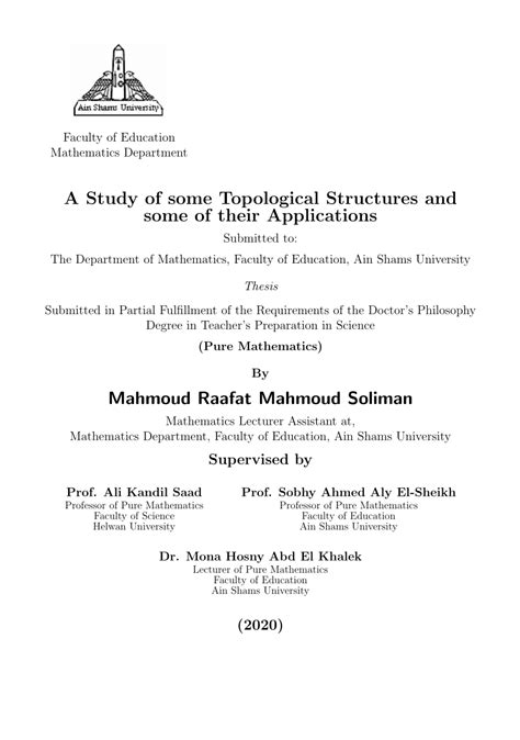 PDF A Study Of Some Topological Structures And Some Of Their Applications