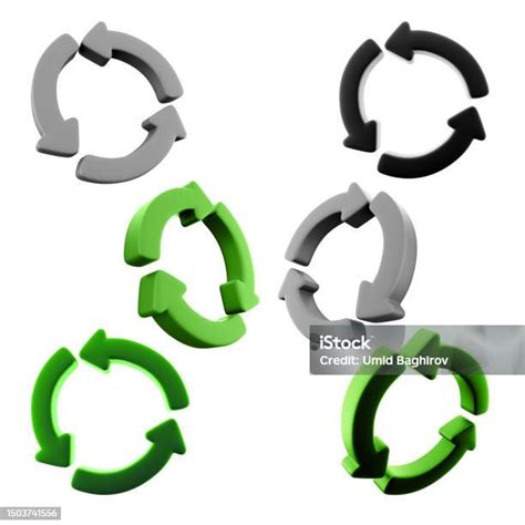 3d 렌더링 재활용 아이콘 세트입니다 녹색 화살표로 만든 3d 렌더링 Tiangle은 다른 Positionc 아이콘 세트입니다