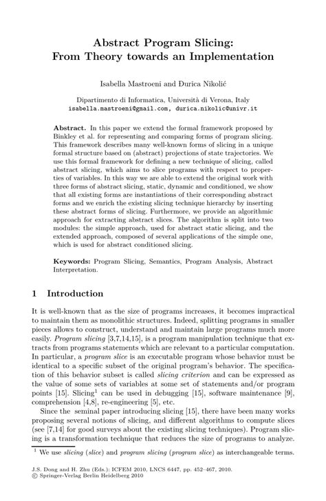 Pdf Abstract Program Slicing From Theory Towards An Implementation