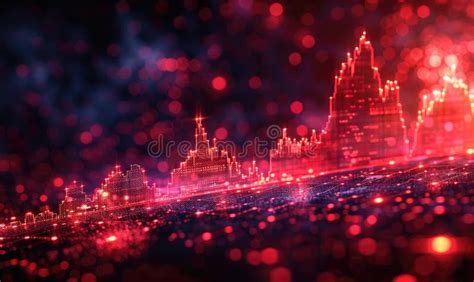 Futuristic Data Visualization With Glowing Red Graphs And Bokeh Effect Representing Technology