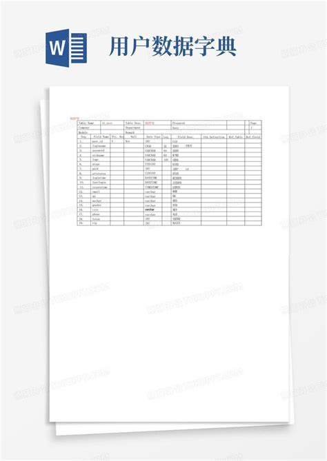 用户数据字典word模板下载编号qobrnmea熊猫办公