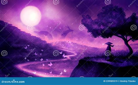 A Fabulous Night Landscape With A Mysterious Forest Dragon Hiding