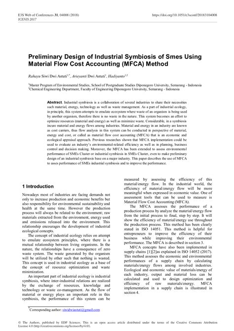 Pdf Preliminary Design Of Industrial Symbiosis Of Smes Using Material Flow Cost Accounting