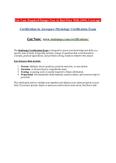 Certification In Aerospace Physiology Certification Exam Get Your Required Dumps Now At Best