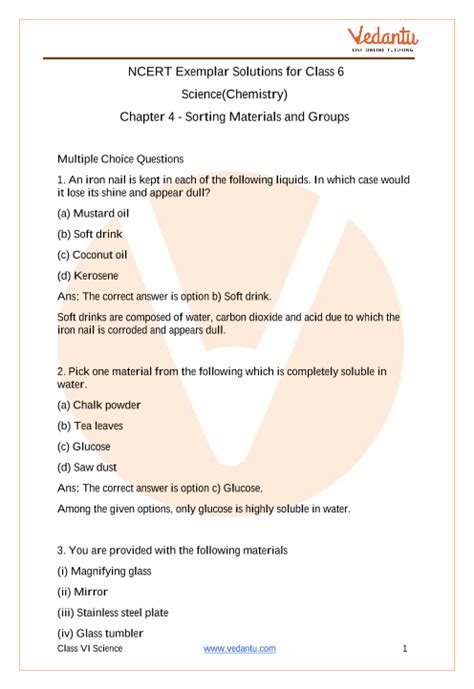 Ncert Exemplar Class 6 Science Solutions Chapter 4 Sorting Materials