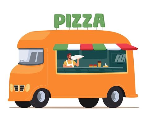 Premium Vector Pizza Van Street Market Food Truck Mini Pizzeria