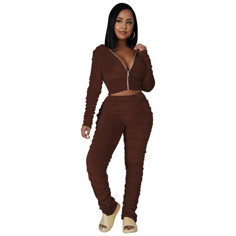 Womens 2 Piece Ruched Velour Hoodie Jogger Tracksuit Two Piece Outfits