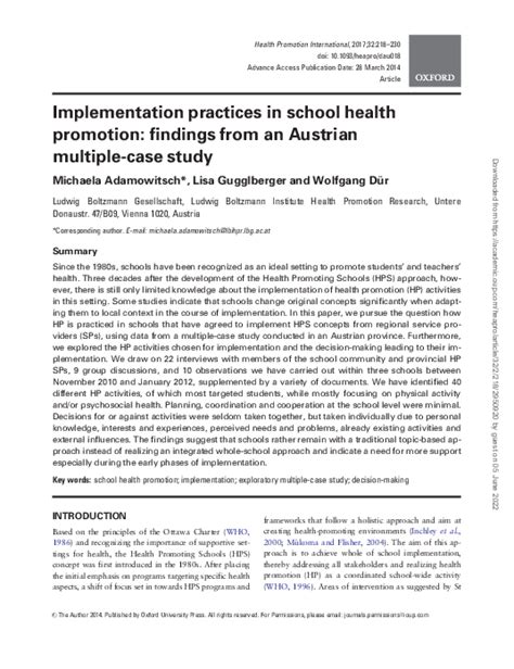 Pdf Implementation Practices In School Health Promotion Findings From An Austrian Multiple