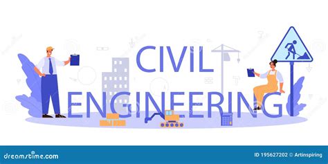 Civil Engineering Typographic Header Main Engineer Leading At Construction Stock Vector