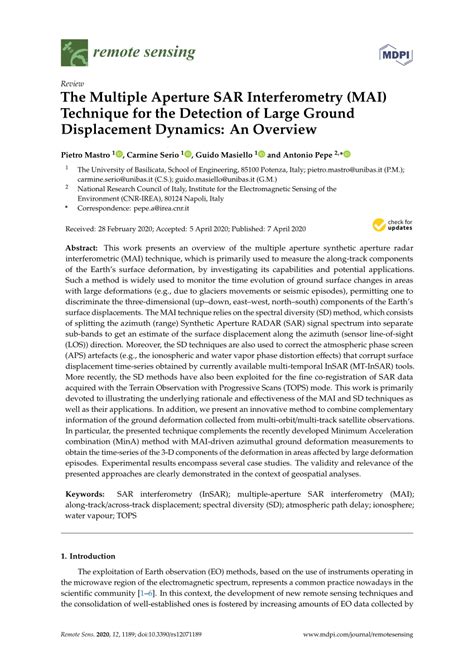Pdf The Multiple Aperture Sar Interferometry Mai Technique For The