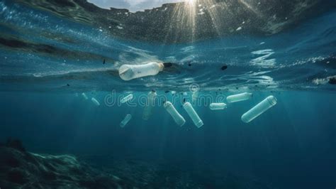 Plastic Water Bottles Pollution In Ocean Generative Ai Stock