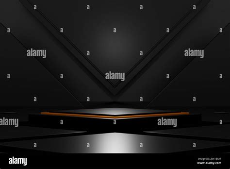 Black Geometric Stage Podium And Neon Light Dark Scientific Background