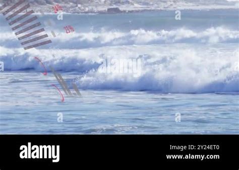 Graphs And Data Analysis Animation Over Ocean Waves Analytics Data Visualization Technology
