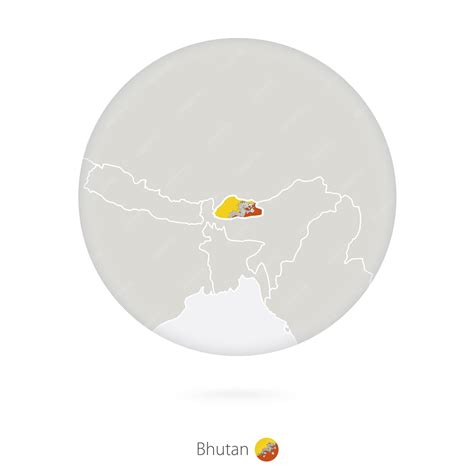 Mapa Do Butão E A Bandeira Nacional Em Um Círculo Contorno Do Mapa