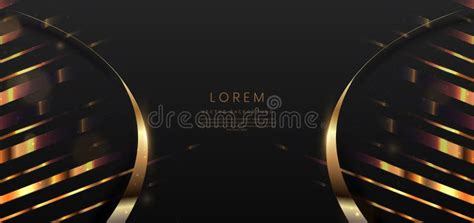 Abstract Elegant Black Background With Golden Curved Lines And Lighting Effect Sparkle Luxury