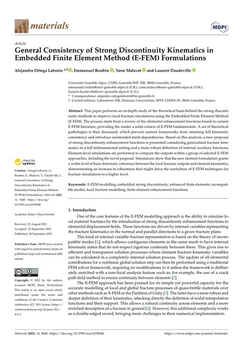 Pdf General Consistency Of Strong Discontinuity Kinematics In Embedded Finite Element Method