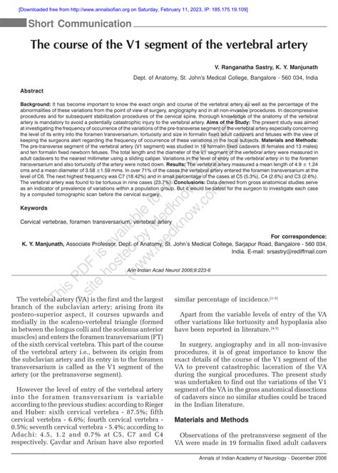 Pdf The Course Of The V1 Segment Of The Vertebral Artery