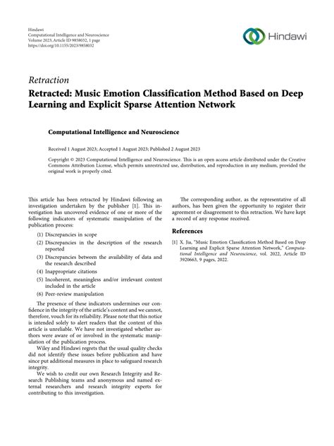 Pdf Retracted Music Emotion Classification Method Based On Deep