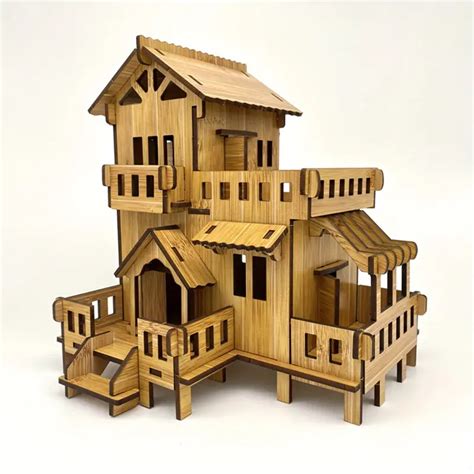 Wooden 3d Puzzle Building Models Western Diy Laser Cut Assembly Model