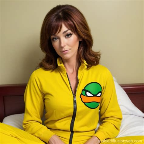April O Neil From Tmnt Sleeping In Bed In Her Yellow Channel News Jumpsuit Prompts Stable
