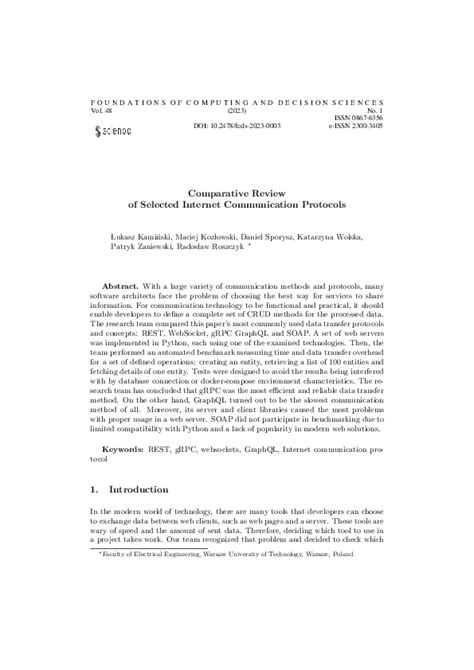 Pdf Comparative Review Of Selected Internet Communication Protocols