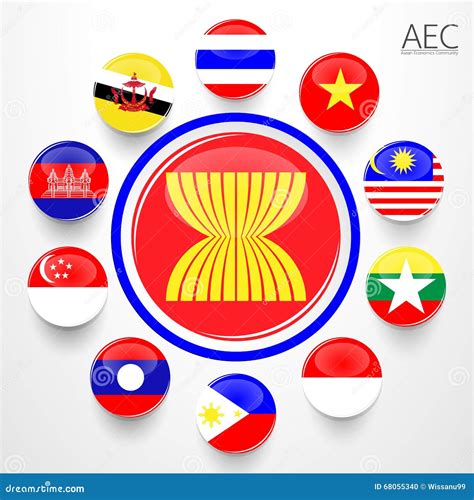 Aec Asean Economic Community Flag Symbols Stock Vector Illustration