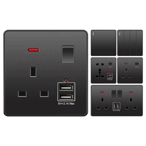 Lsg Universal Wall Socket With Indicator Light Switch Black Pc Flame